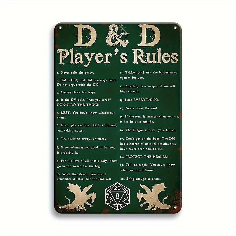Tin Sign - D&D Players Rules | Campaign Supplies