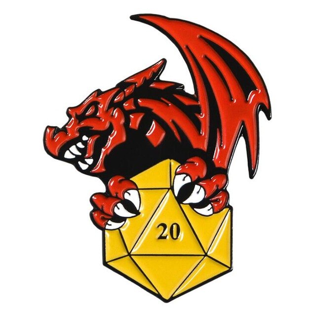Dragon on a D20 Pin | Campaign Supplies